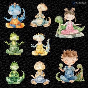 15 Watercolor Yoga Dino | PNG Clipart | Blue Dinosaur Doing Yoga ...