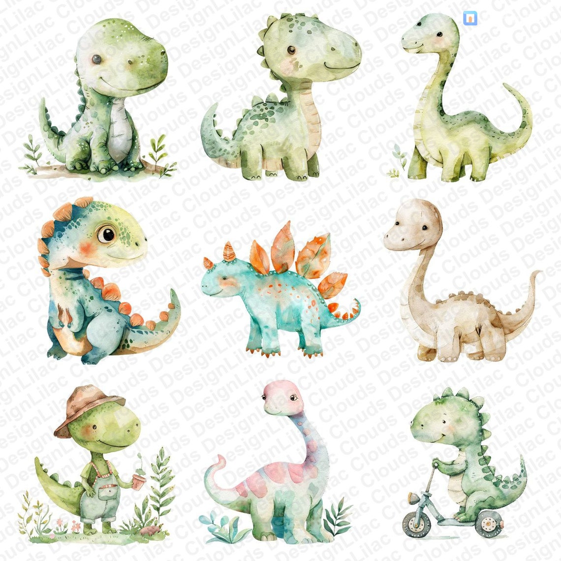 26 Watercolor Dinosaurs Baby Dino PNG Clipart volcano,eggs ...