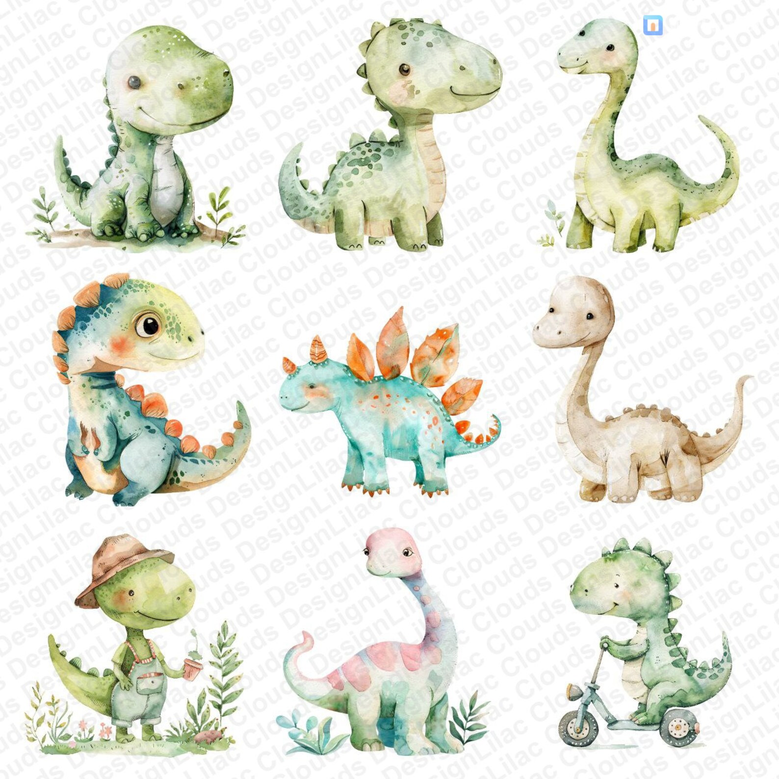 26 Watercolor Dinosaurs | Baby Dino PNG Clipart |volcano,eggs ...