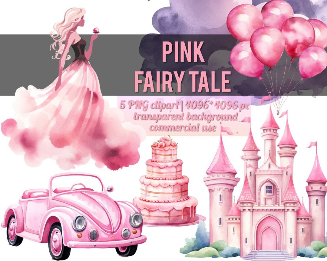 Pink Princess Clipart | Fairy Tale PNG Art | Watercolor Pink Castle ...