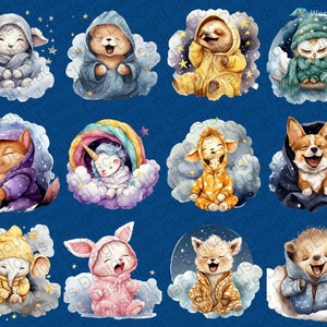 36 Sleepy Animals | Watercolor PNG Clipart | Yawning Baby Animals | on ...