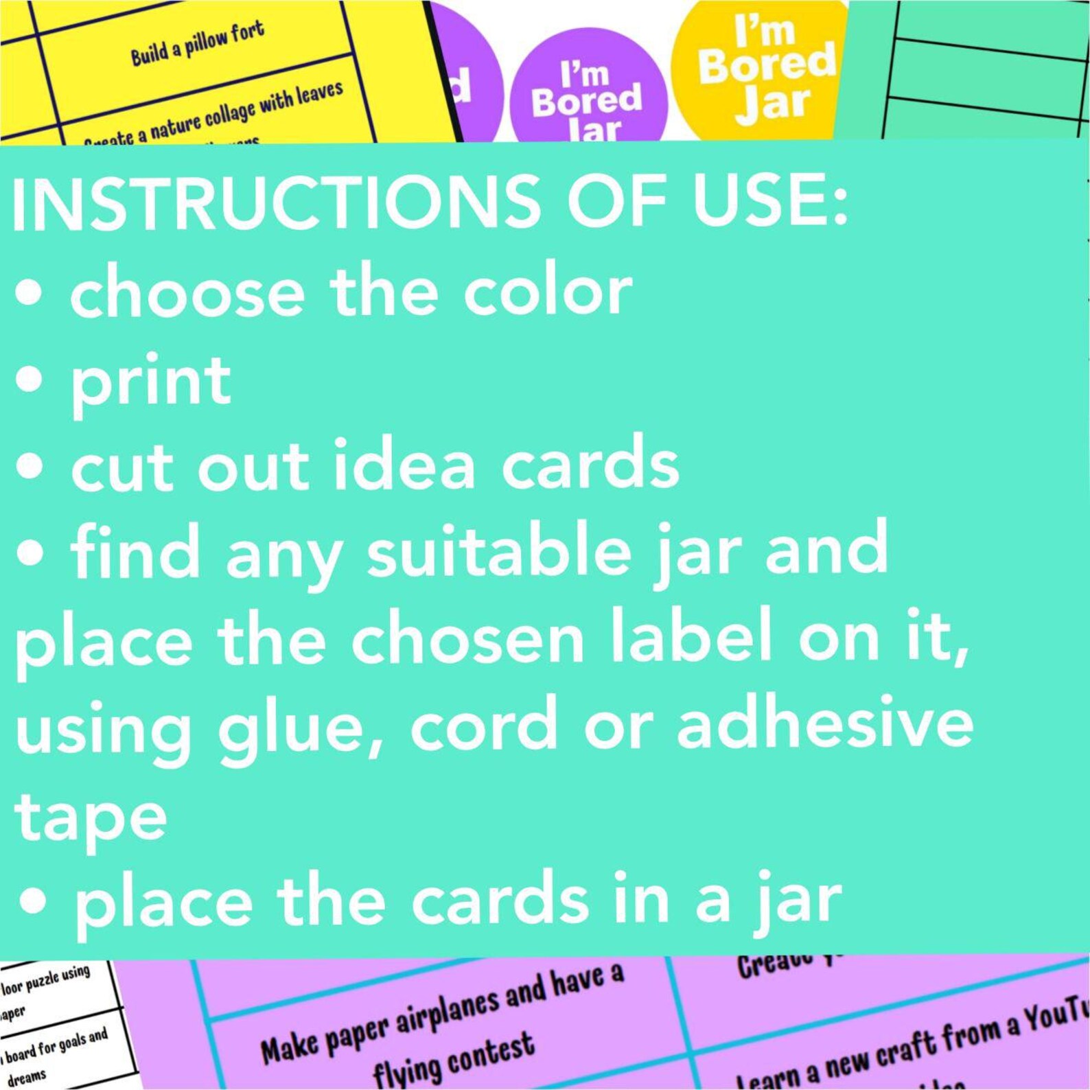 Indoor Activities for 10-13 Year Old Child | I'm Bored Jar | Printable ...