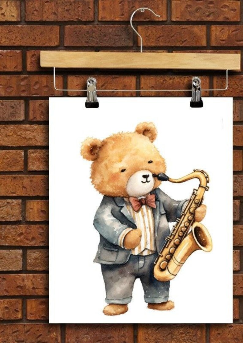 Jazz Animals| 12 PNG Clipart| Watercolor Animals Playing Saxophone ...