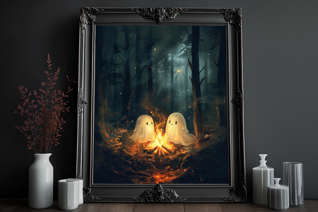 Cute Ghost Print | Cute Ghosts Camping | Vintage Oil Painting ...