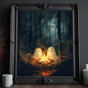 Cute Ghost Print | Cute Ghosts Camping | Vintage Oil Painting ...