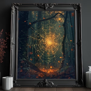 Forest Spiderweb Print | Victorian Gothic | Gold Spider Web Art | Pink ...