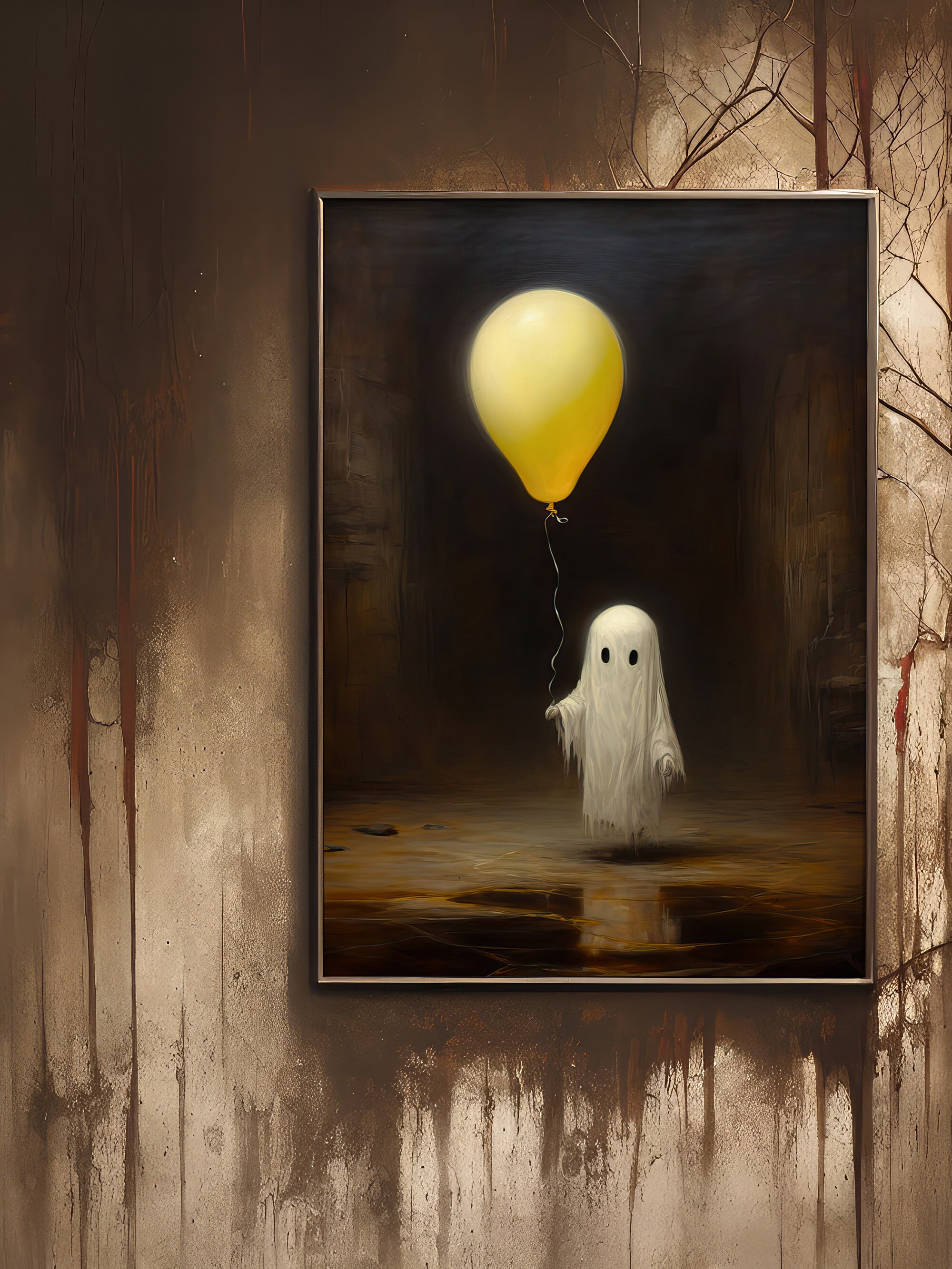 Cute Ghost With a Balloon Painting Cute Ghost Print Creepy Goth Wall ...
