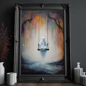 Cute Ghost on Swing Print | Gothic Art | Vintage Oil Poster ...