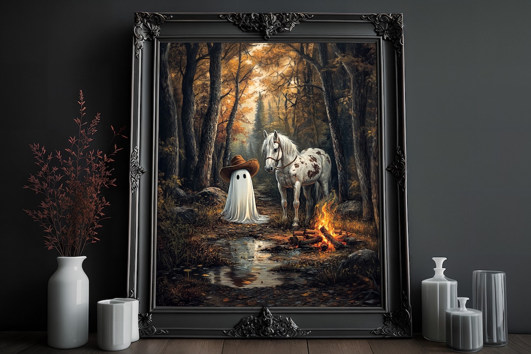 Cowboy Ghost and Horse Halloween Print: Spooky Western Art (digital ...