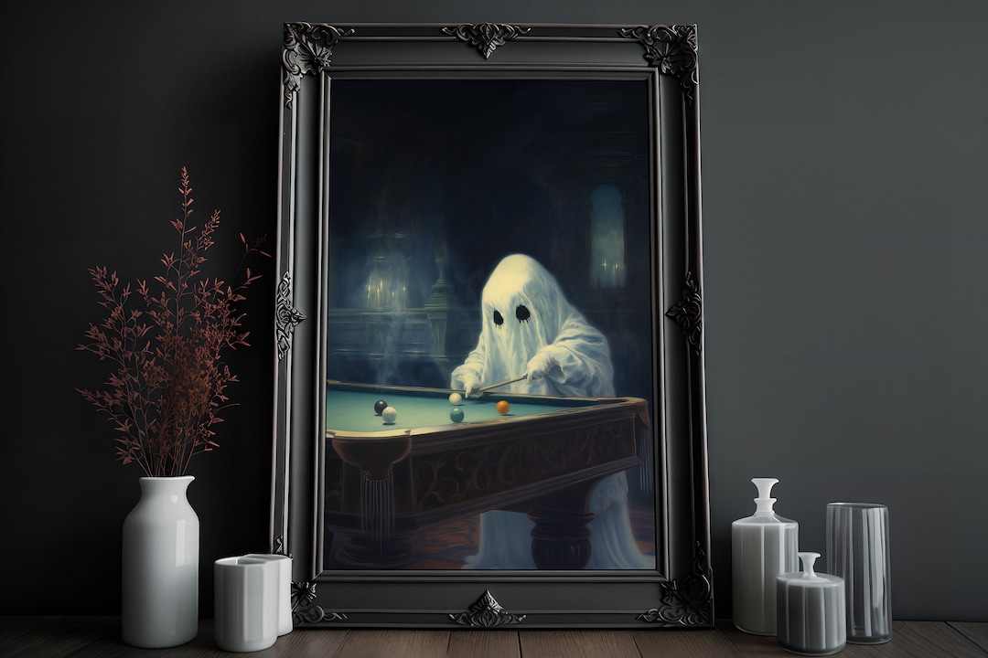 Cute Ghost Playing Pool Print Vintage Oil Painting - Etsy