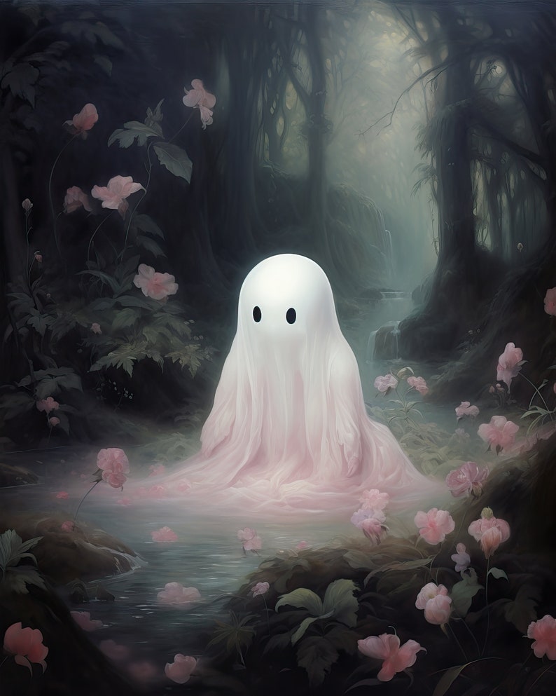 Cute Ghost in Forest Print Vintage Oil Painting - Etsy