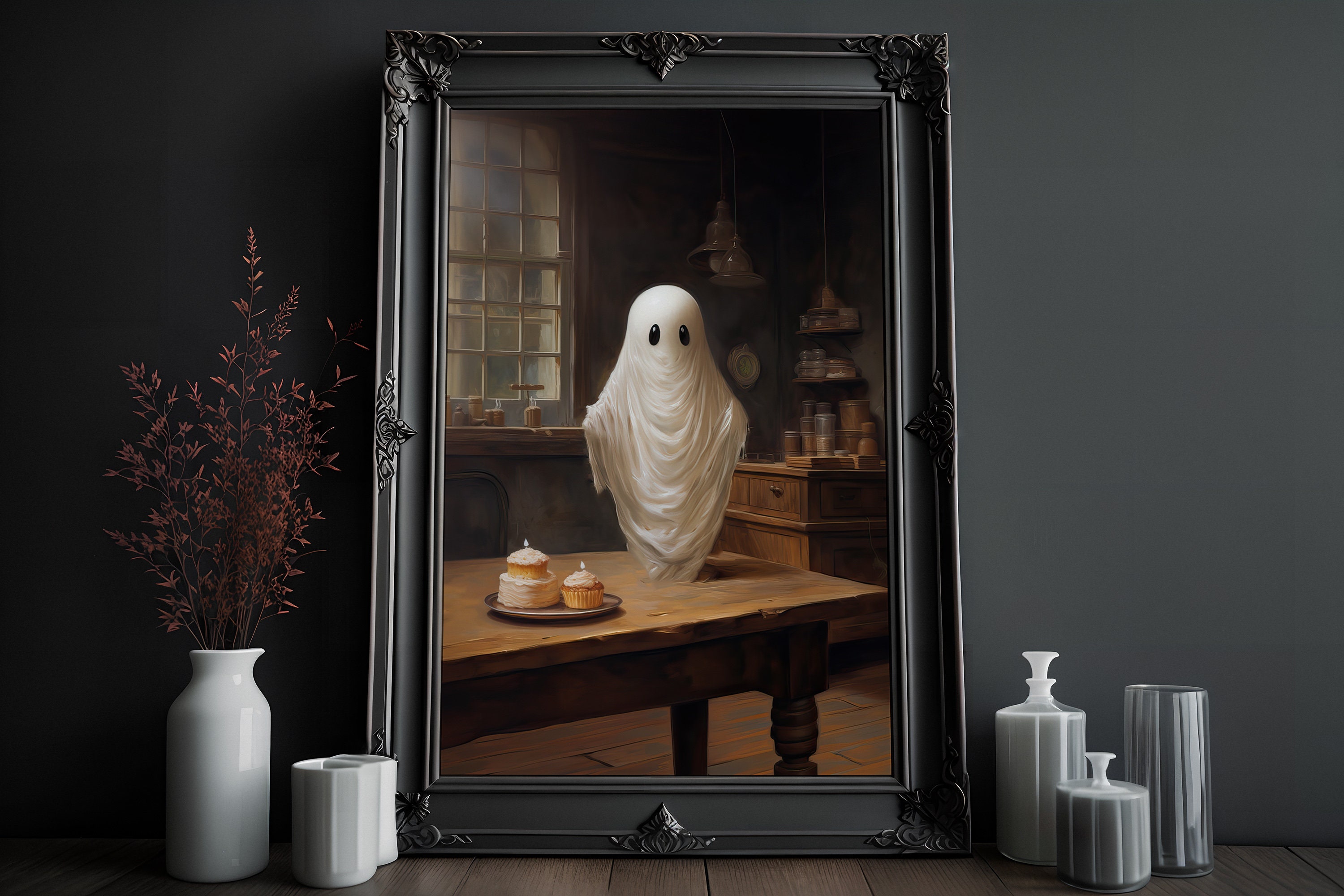 Cute Ghost in Bakery Print Gothic Art Vintage Oil Poster - Etsy