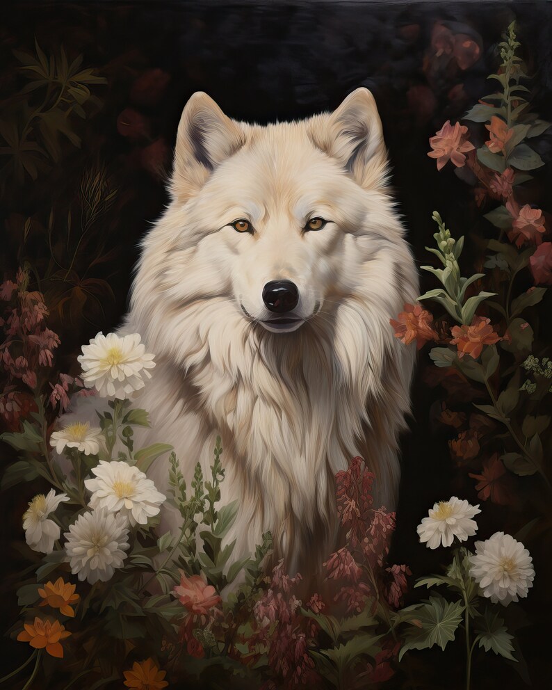 Wolf Print White Wolf Painting Vintage Oil Painting - Etsy