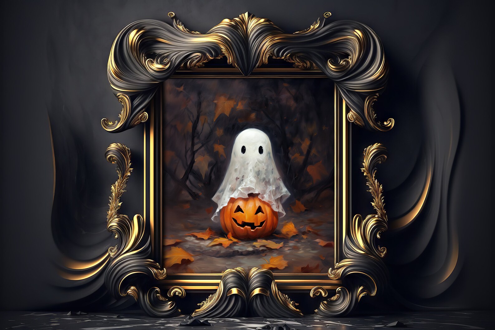 Cute Ghost on Pumpkin Print Vintage Oil Painting - Etsy