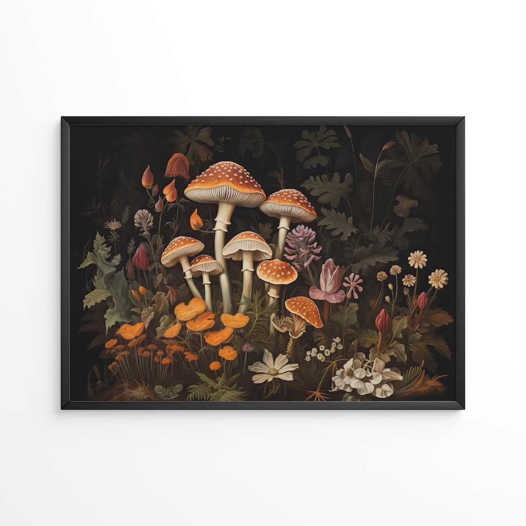 Cottagecore Mushroom Art Print | Botanical Print | Moody Victorian Art ...