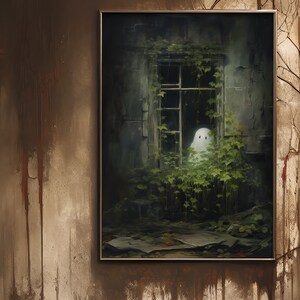 Cute Ghost in Window Print | Gothic Art | Vintage Oil Poster ...
