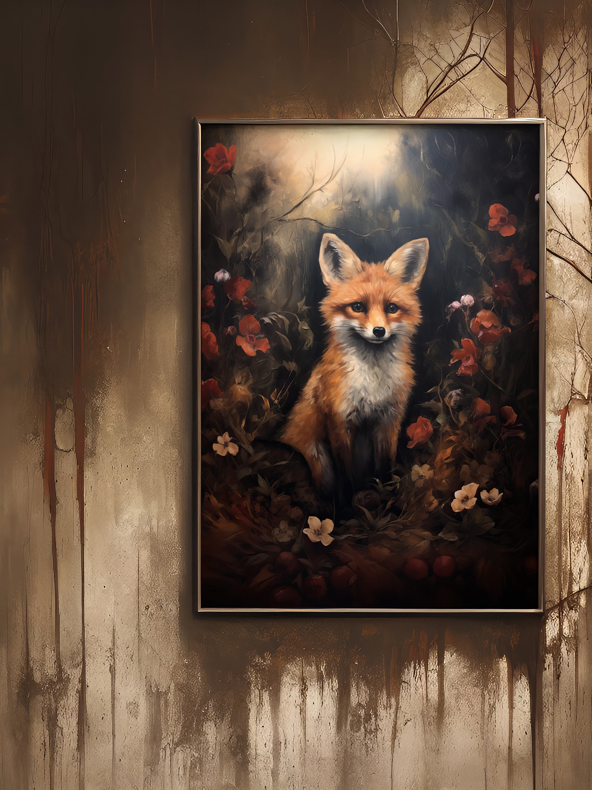 Fox Print Fox Printable Botanical Fox Print Dark - Etsy