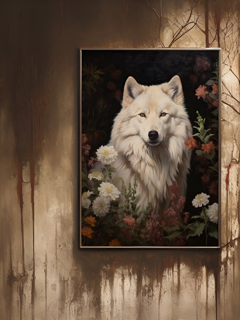Wolf Print White Wolf Painting Vintage Oil Painting - Etsy