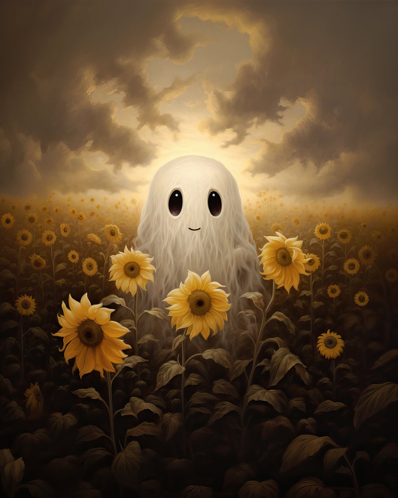 Cute Ghost Print Gothic Art Vintage Oil Poster Cottagecore Artwork Dark ...