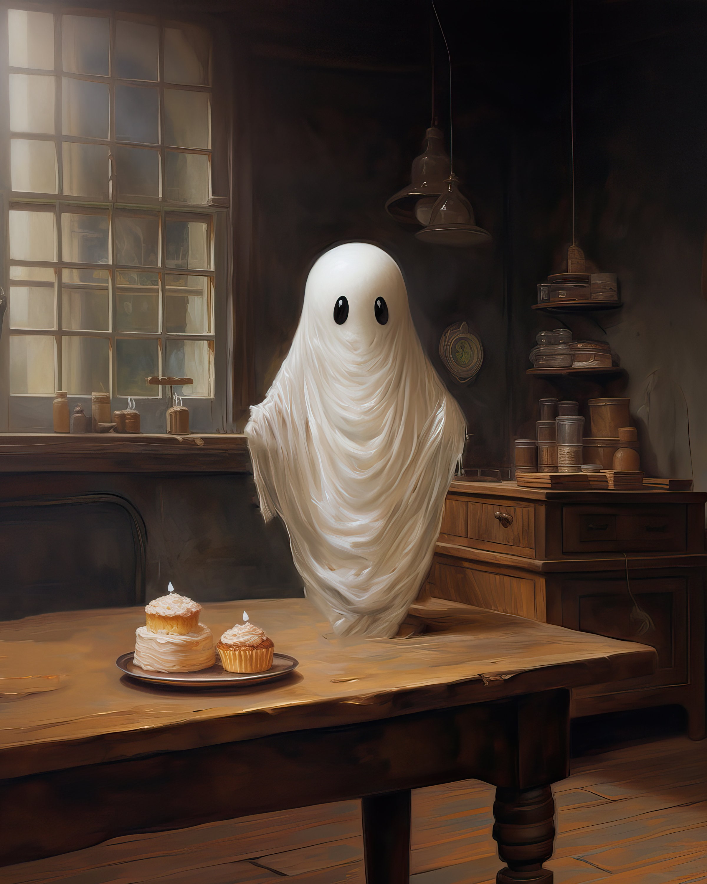 Cute Ghost in Bakery Print Gothic Art Vintage Oil Poster - Etsy