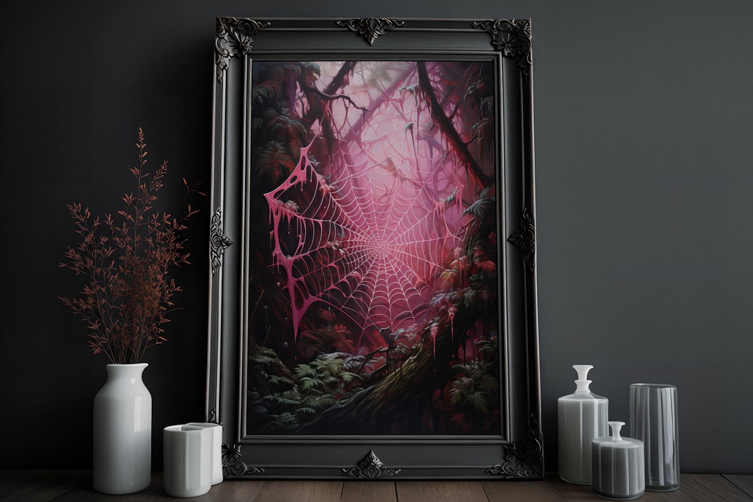 Pink Spiderweb Forest Print: Victorian Gothic Halloween Wall Art ...