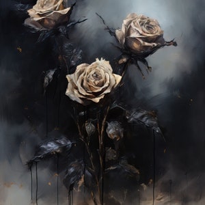 White Rose Painting | Victorian Gothic | Creepy Goth Wall Art | Vintage ...