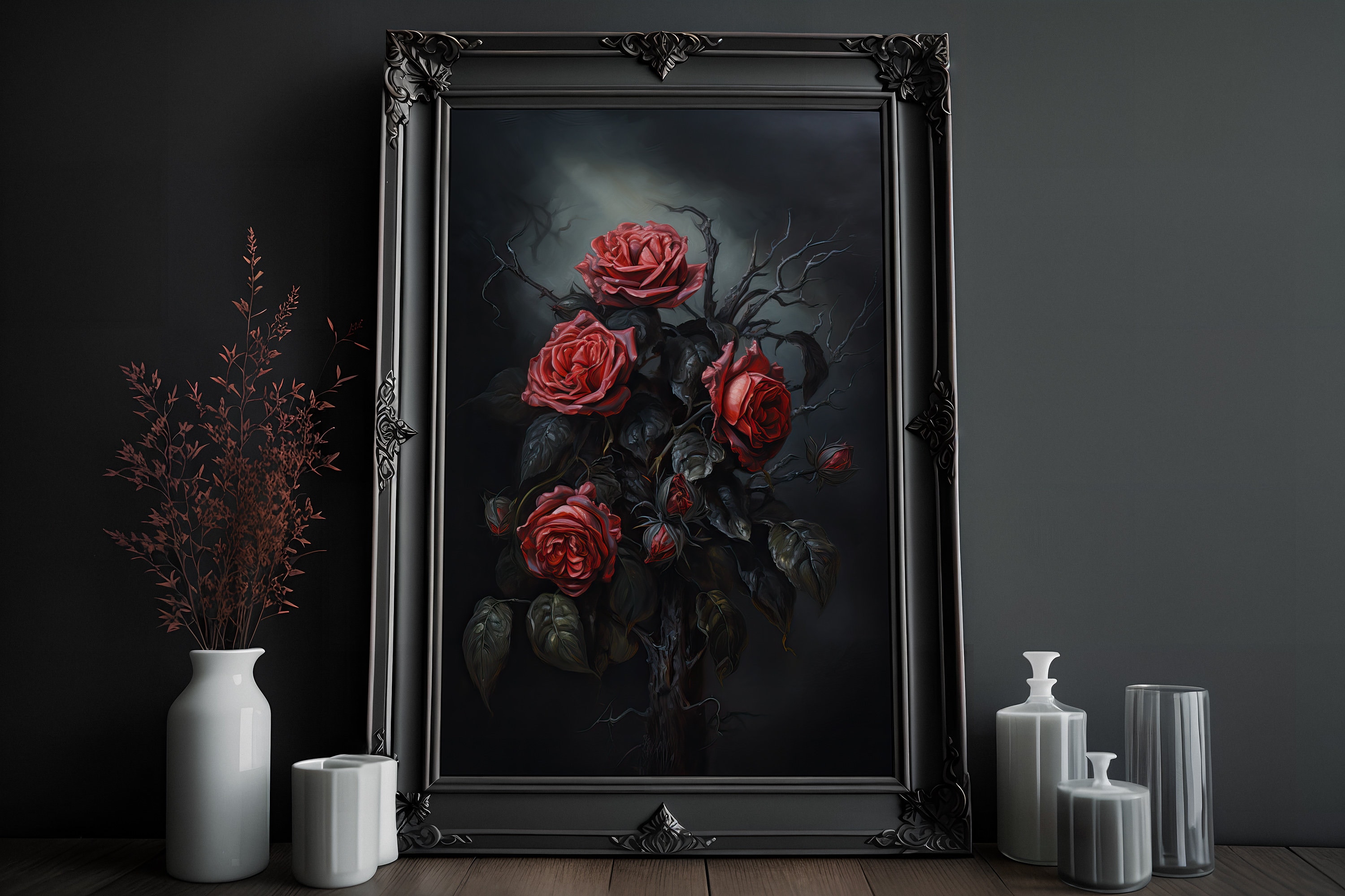 Red Rose Painting | Victorian Gothic | Creepy Goth Wall Art | Vintage ...