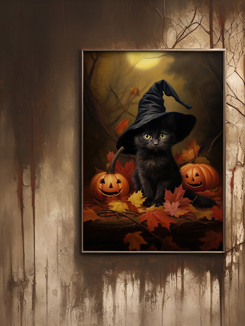 Black Cat Painting Victorian Gothic Cute Horror Creepy Goth Wall Art ...