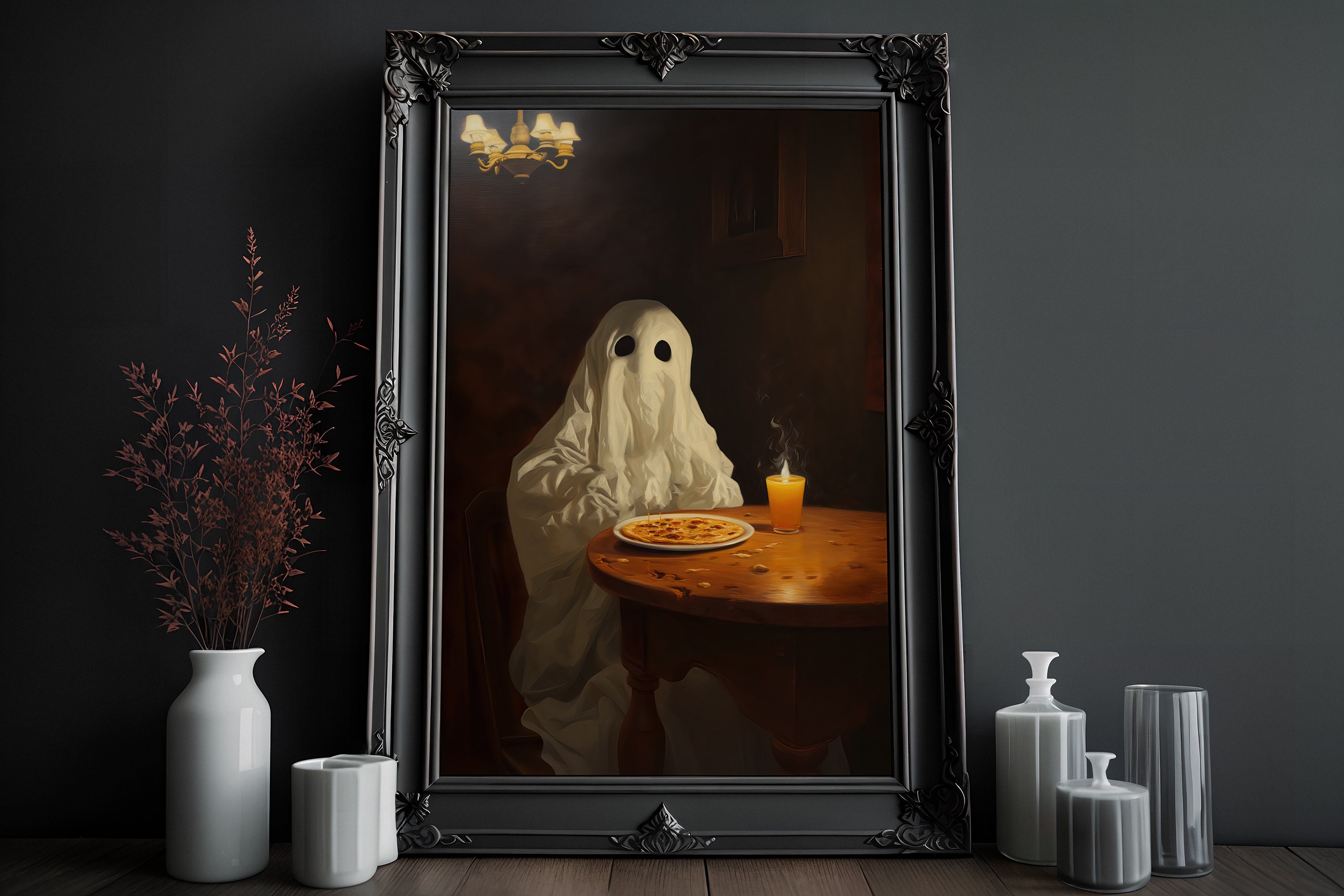 Ghost Eating Pizza Print: Gothic Halloween Wall Art (digital Download ...
