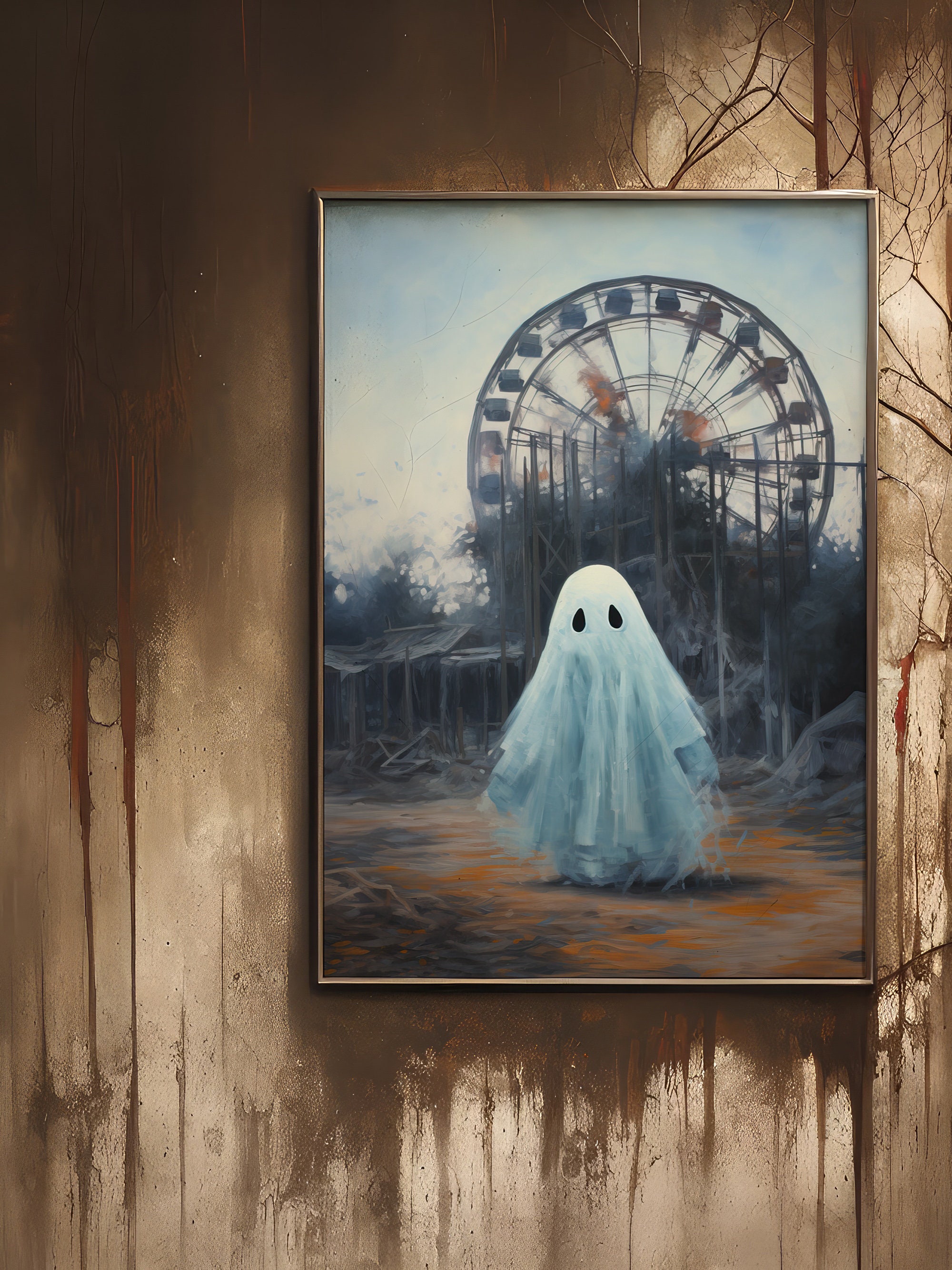 Cute Ghost on Ferris Wheel Print Gothic Art Vintage Oil - Etsy