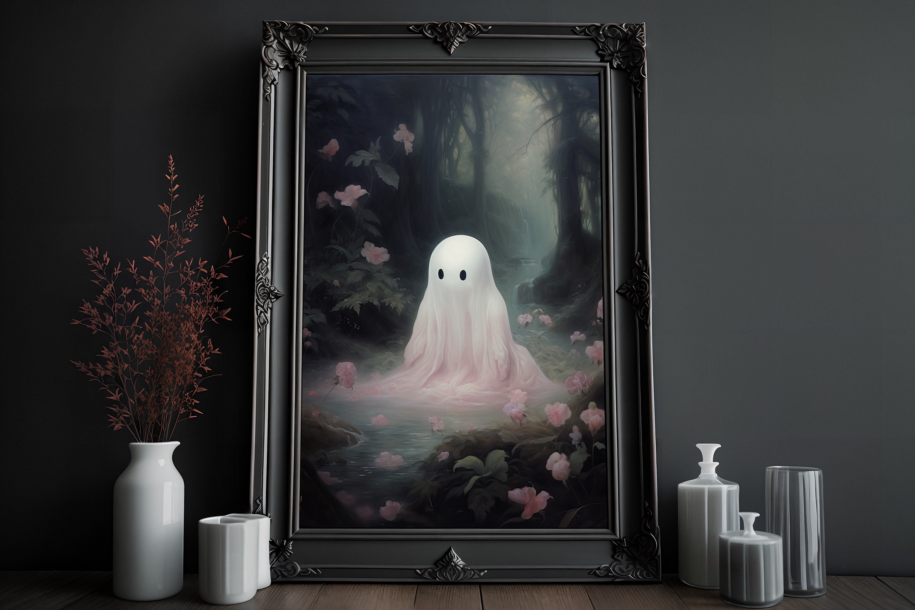 Cute Ghost in Forest Print Vintage Oil Painting - Etsy