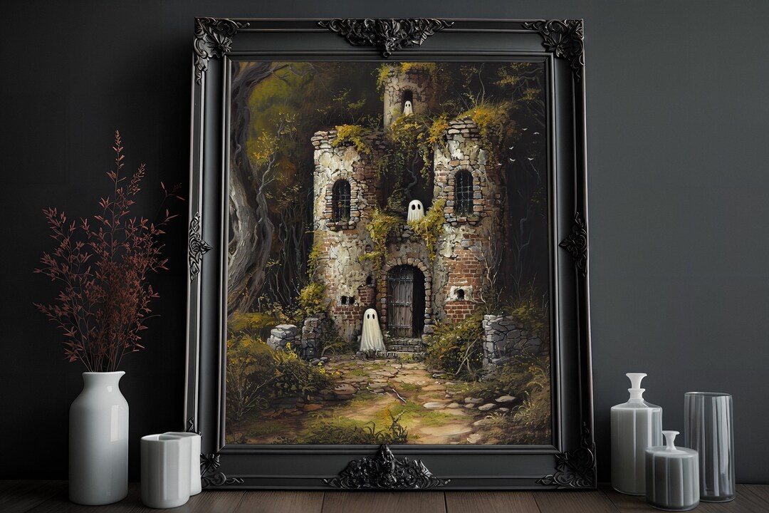 Cute Ghosts in Castle Print | Vintage Oil Painting | Cottagecore ...