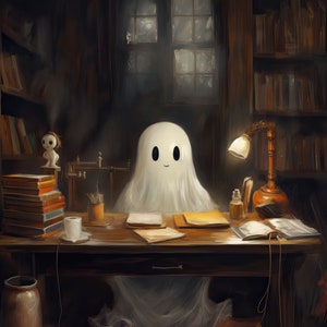 Cute Library Ghost Print | Gothic Art | Vintage Oil Poster ...