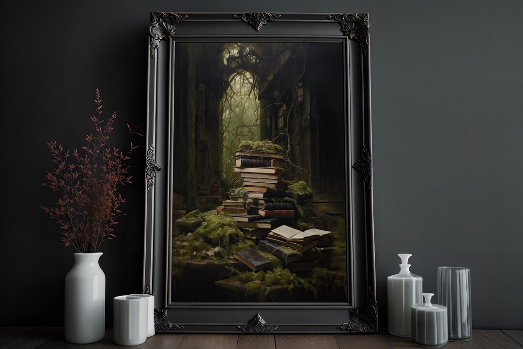Stack of Books Oil Painting | Victorian Gothic | Creepy Goth Wall Art ...