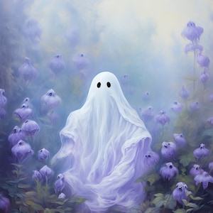 Cute Lavender Ghost Print | Gothic Art | Vintage Oil Poster ...