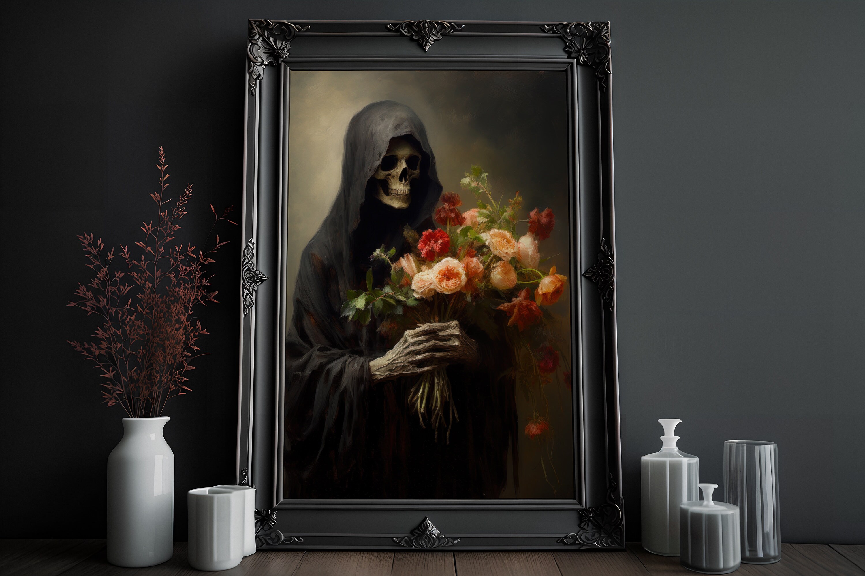 Skeleton Flower Painting Victorian Gothic Horror Art - Etsy