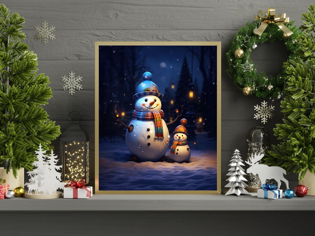 Snowman Wall Art Cute Snowman Family Christmas Wall Art Winter Print ...