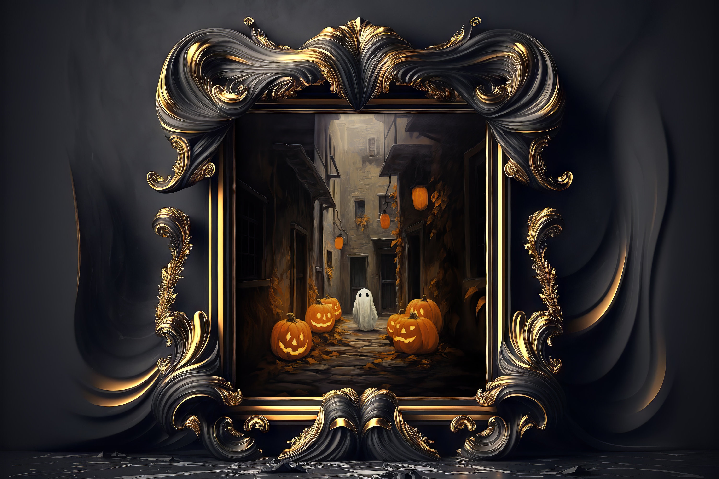 Cute Ghost Print Gothic Art Vintage Oil Painting - Etsy