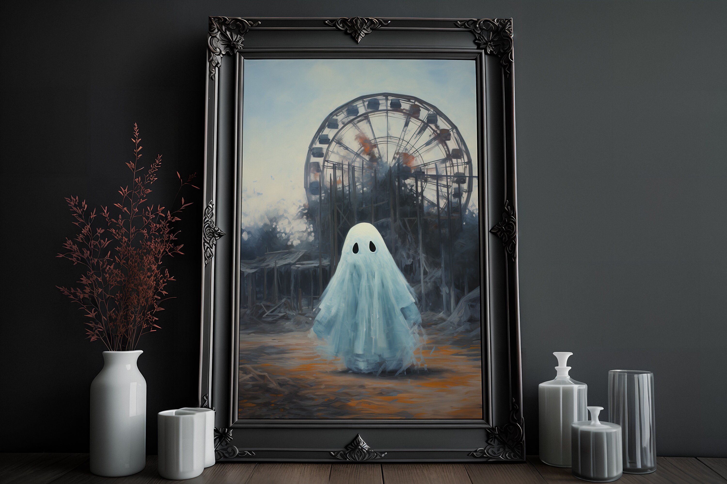 Cute Ghost on Ferris Wheel Print Gothic Art Vintage Oil - Etsy