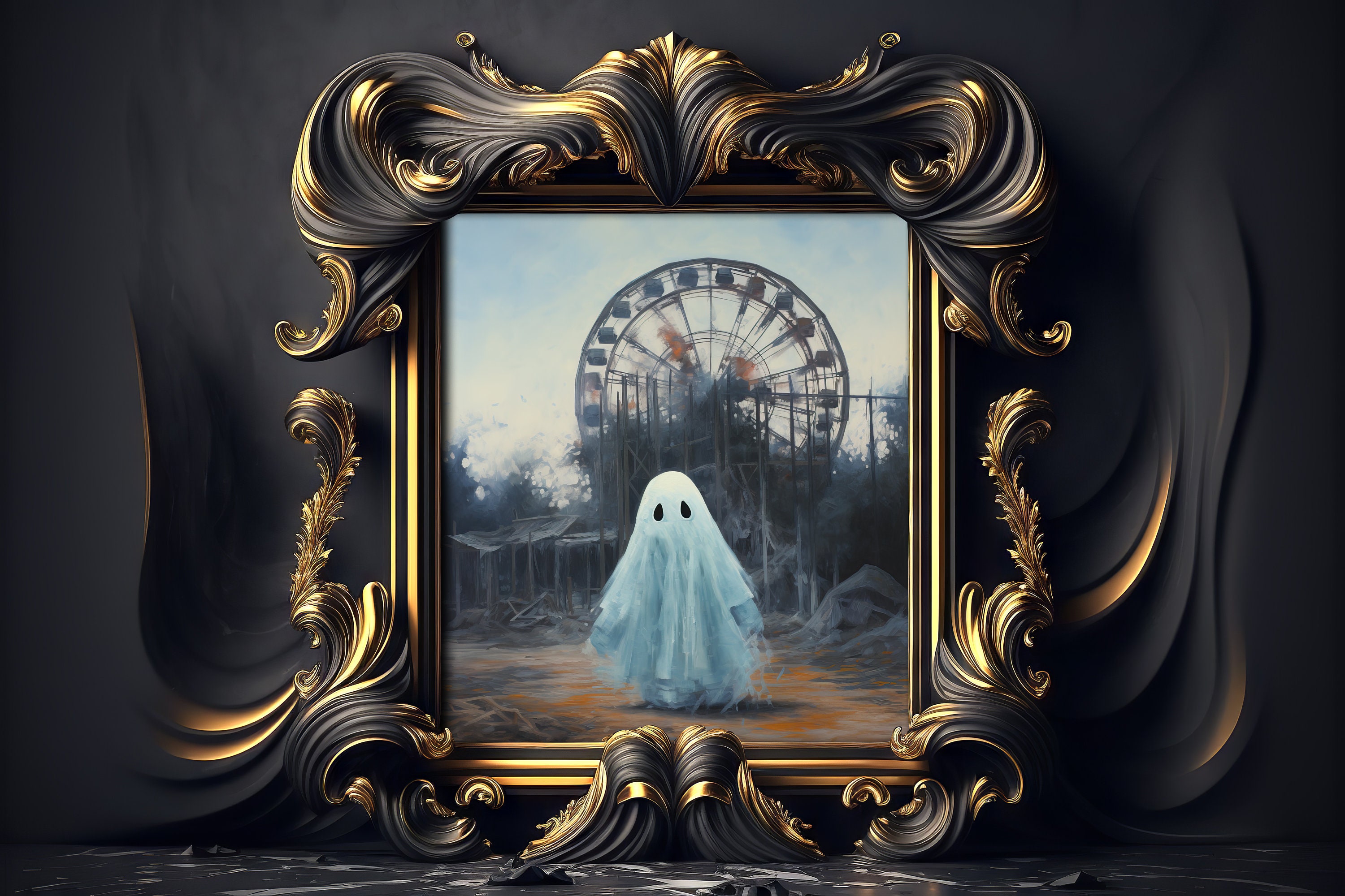 Cute Ghost on Ferris Wheel Print Gothic Art Vintage Oil - Etsy