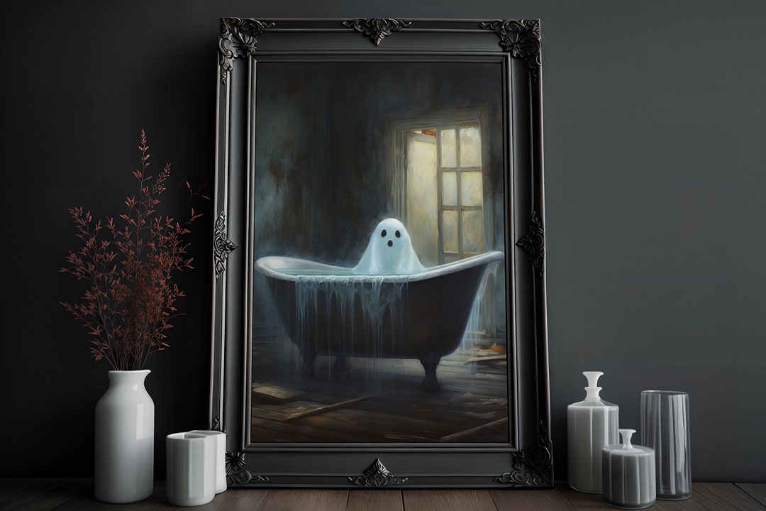 Cute Ghost Print | Ghost in Tub Art | Vintage Oil Poster | Cottagecore ...