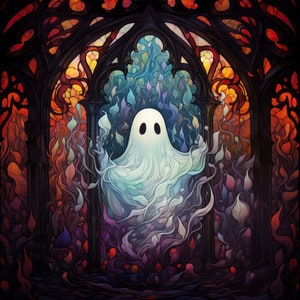 Stained Glass Ghost Print | Gothic Art | Vintage Oil Poster | Dark ...