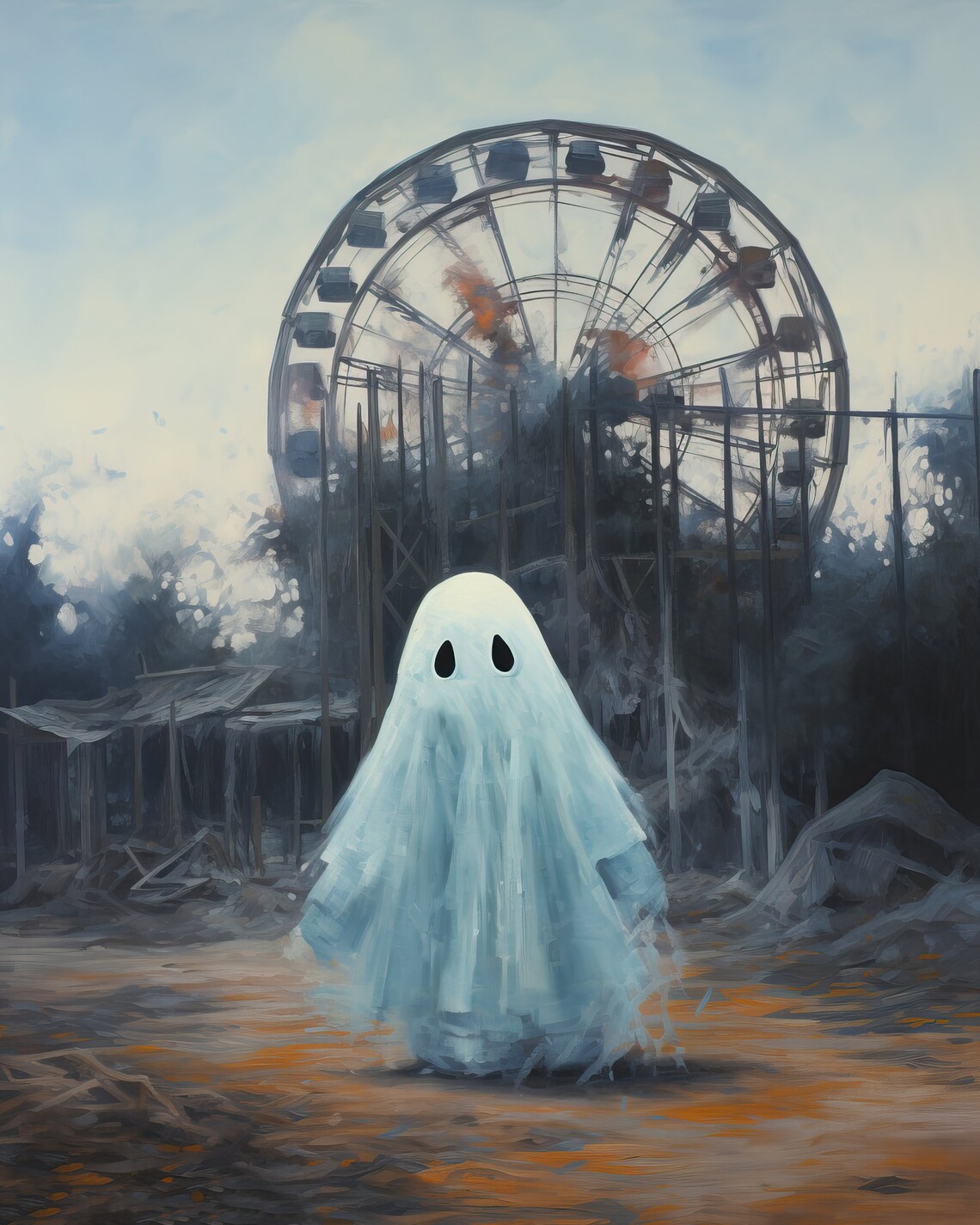 Cute Ghost on Ferris Wheel Print Gothic Art Vintage Oil - Etsy
