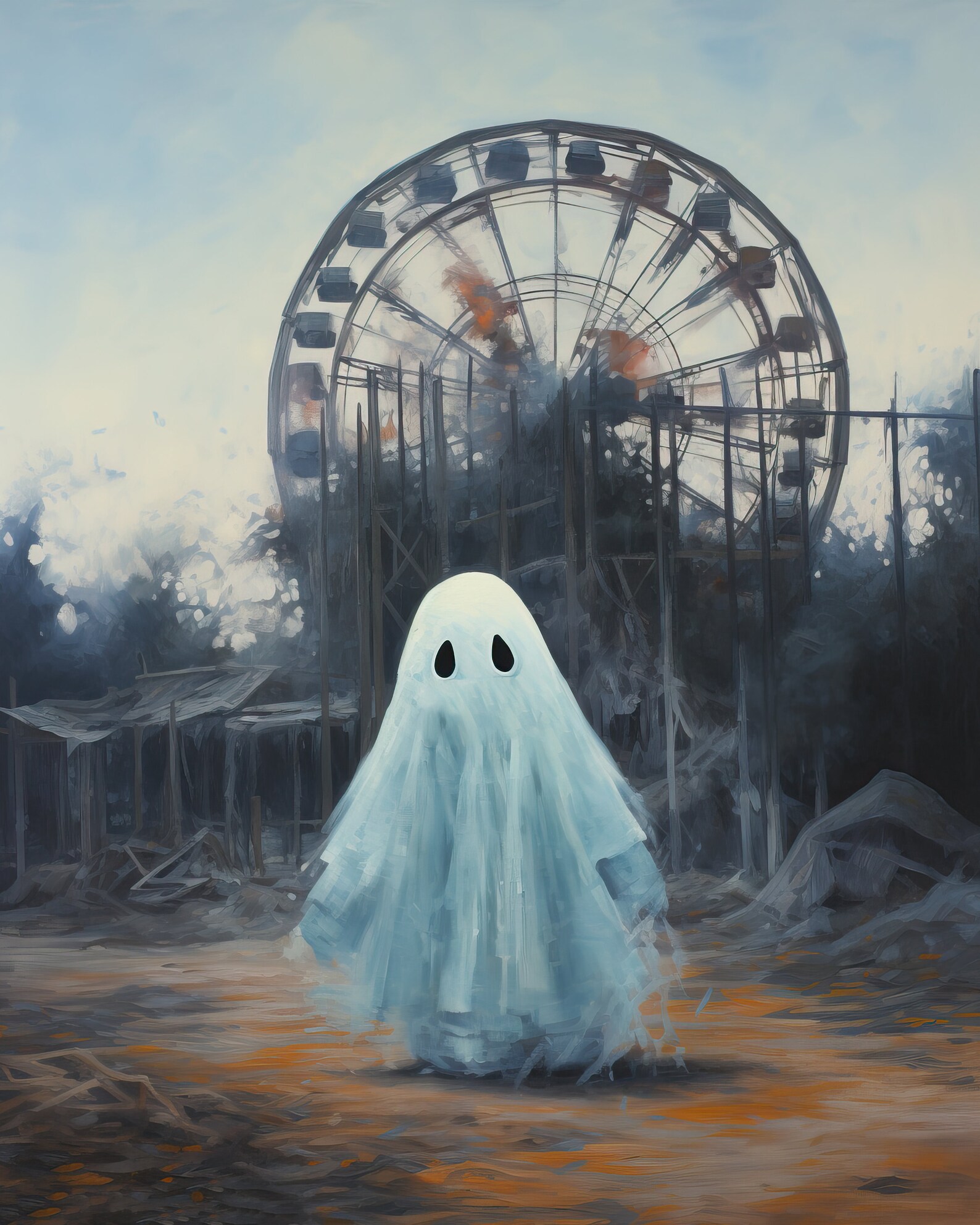 Cute Ghost on Ferris Wheel Print Gothic Art Vintage Oil - Etsy