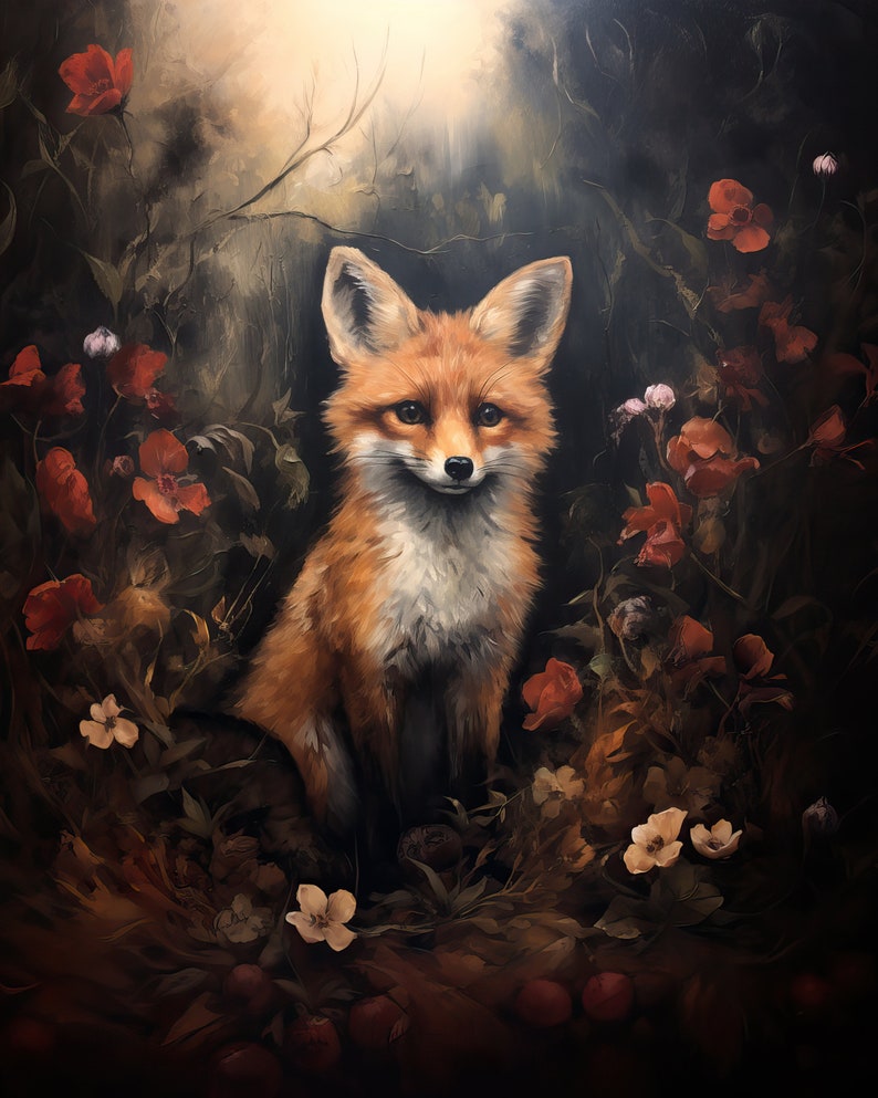 Fox Print Fox Printable Botanical Fox Print Dark - Etsy