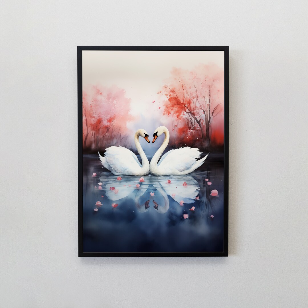 Swan Love Watercolor Painting Swan Love Watercolor Print Watercolor ...