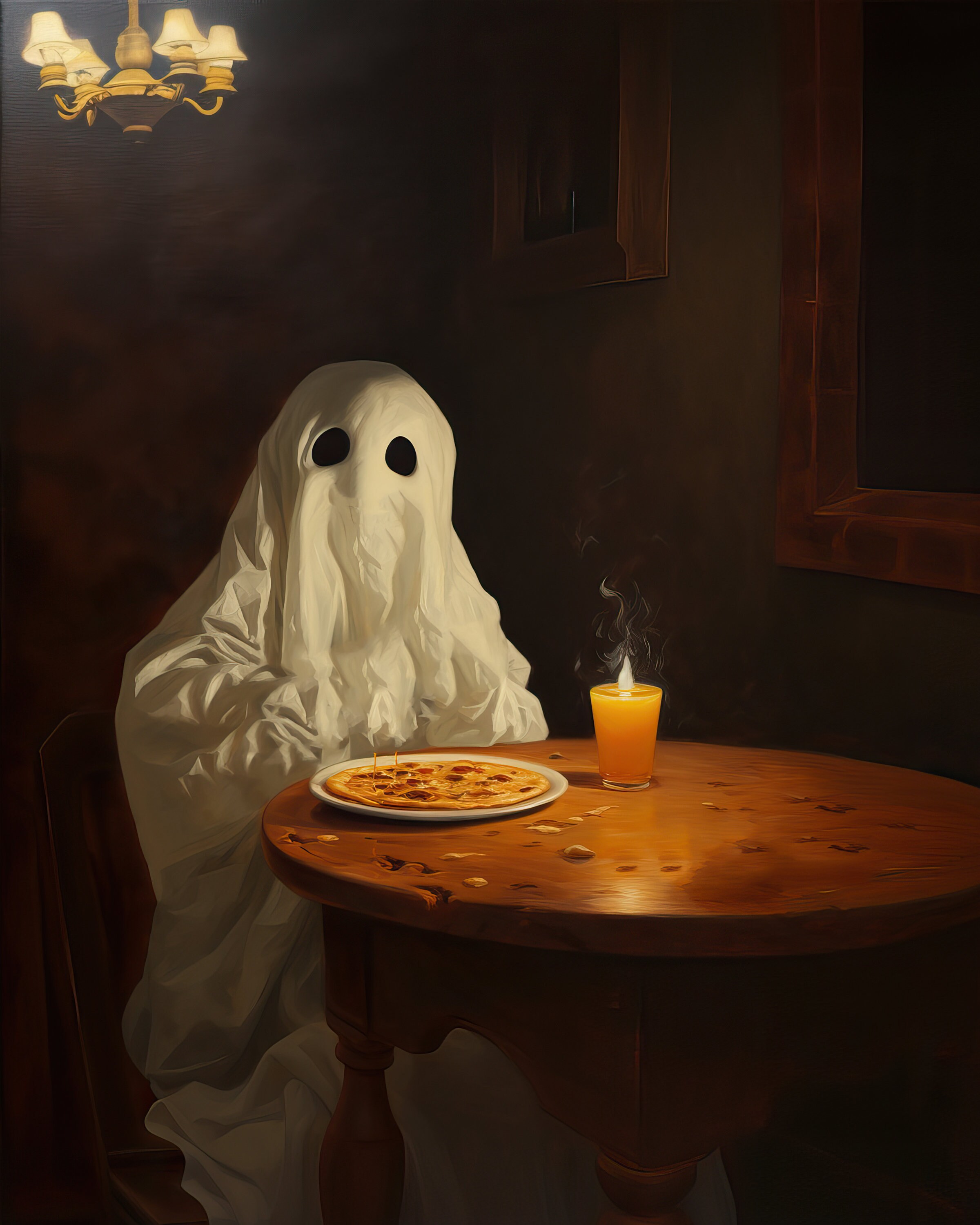 Cute Ghost Eating Pizza Print Gothic Art Vintage Oil - Etsy
