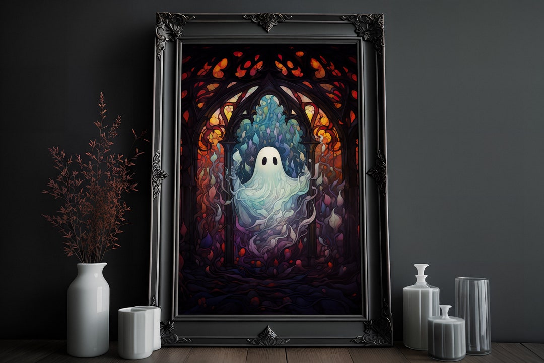 Stained Glass Ghost Print | Gothic Art | Vintage Oil Poster | Dark ...
