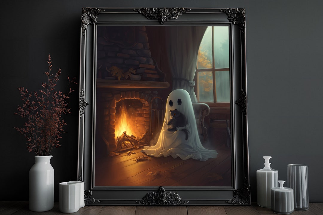 Ghost With Cat Print: Dark Wall Art Decor (digital Download) - Etsy
