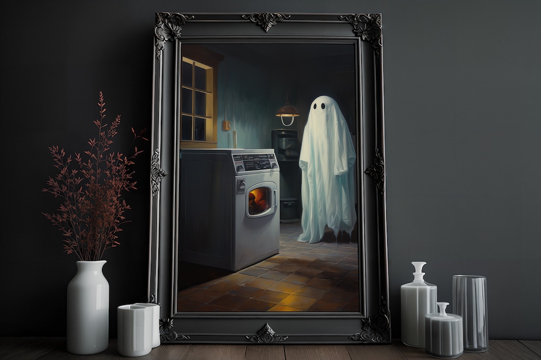 Cute Ghost Doing Laundry Print Vintage Oil Painting - Etsy